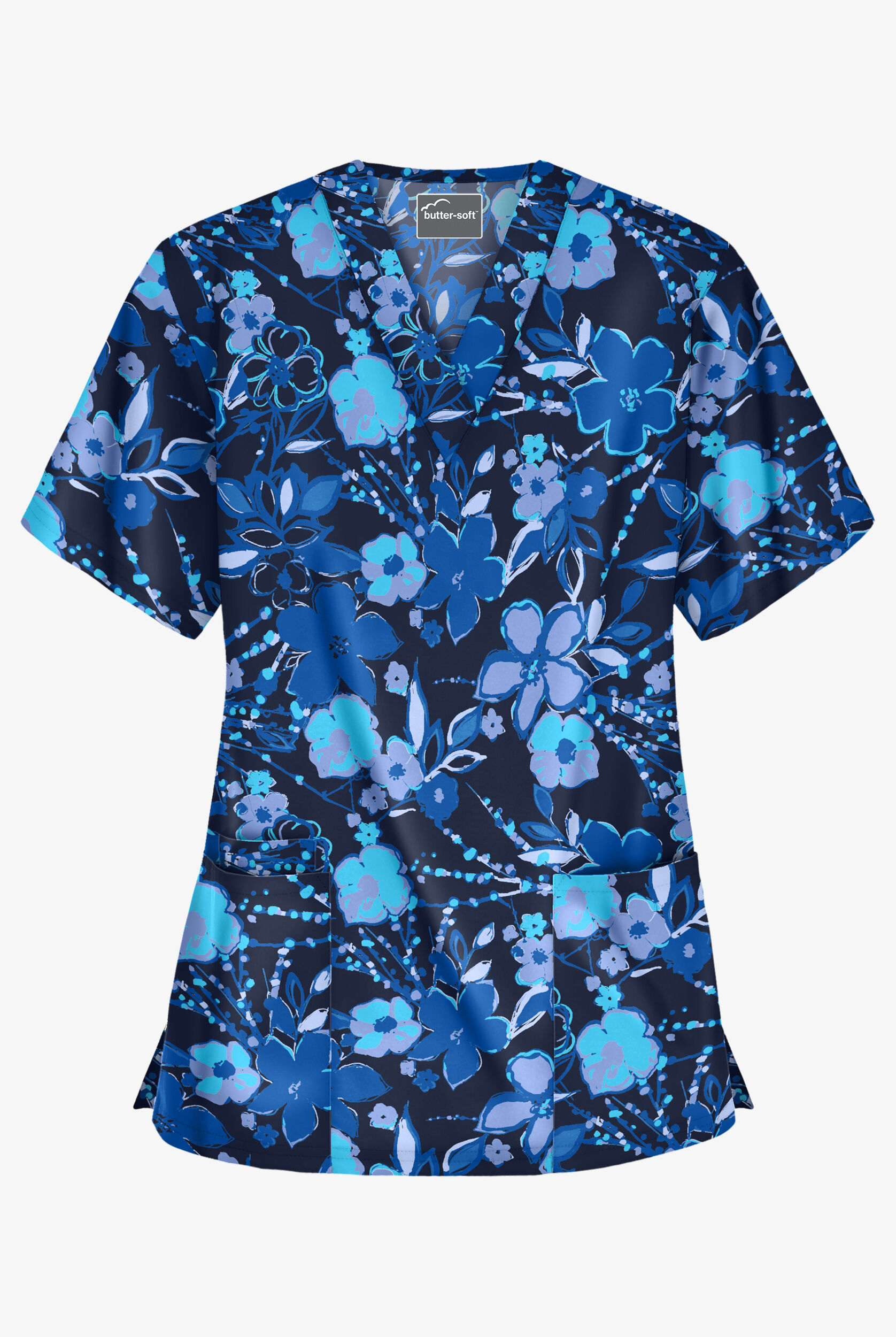 UA Butter-Soft London Floral Navy Women's 3-Pocket V-Neck Print Scrub ...