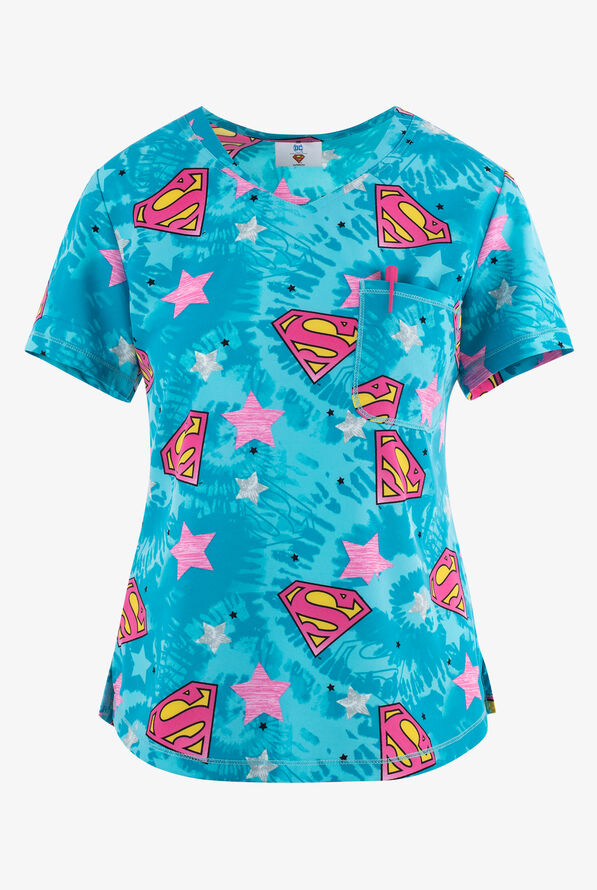 Tooniforms DC Comics Symbol Of Hope Women's 2-Pocket STRETCH V-Neck ...