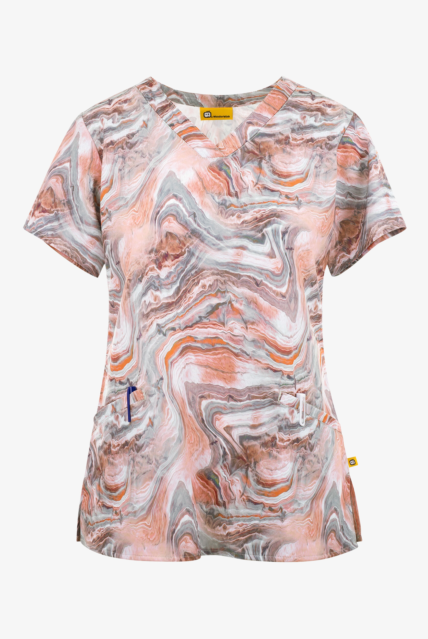 WonderWink Strata Marble Women's 2-Pocket STRETCH V-Neck Print Scrub ...