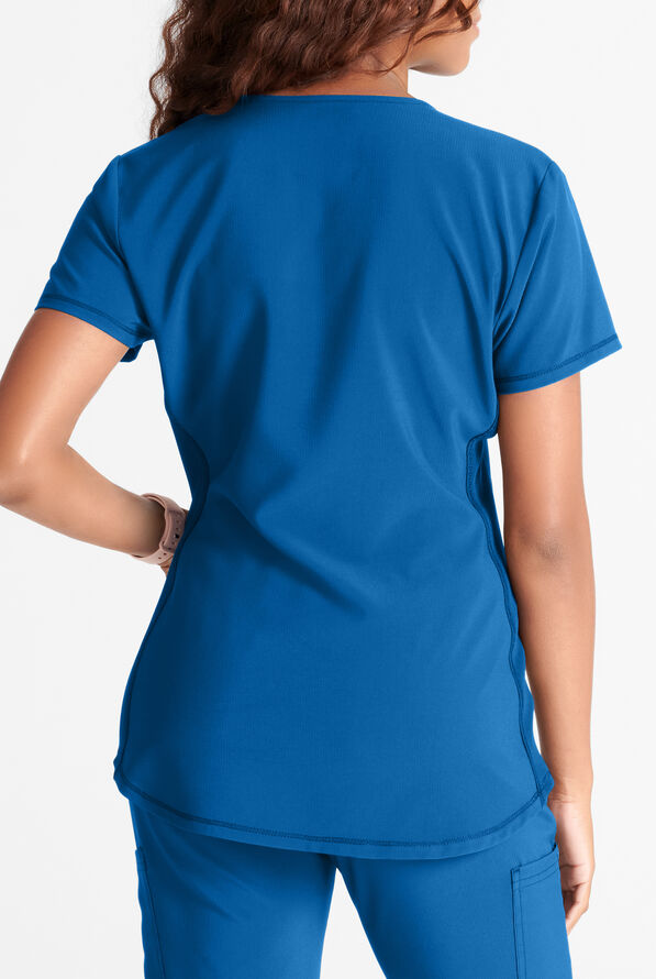 Cherokee Women's 2-Pocket STRETCH Rib-Knit Side Snap Henley Scrub Top ...