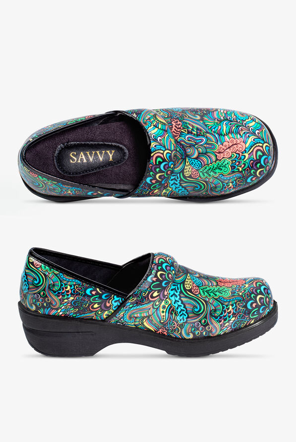 Savvy Women's Brandy Green Mardi Gras Nursing Clogs, Nursing Footwear