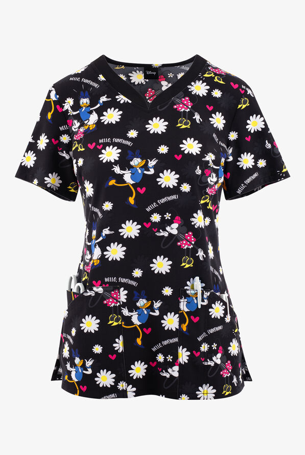 Cherokee Tooniforms Sunshine V-Neck Print Scrub Top, Print Scrubs