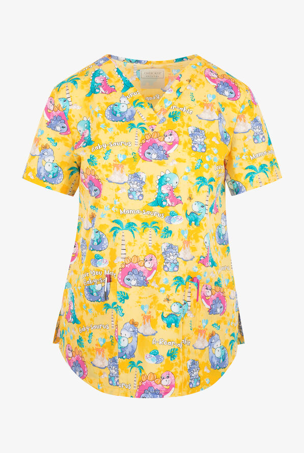 Cherokee Baby-saur Love Women's 2-Pocket STRETCH V-Neck Print Scrub Top ...