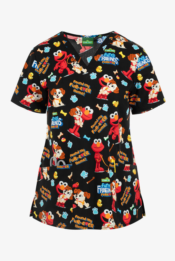 Tooniforms Sesame Street Elmo Fur-ever Home Women's 2-Pocket STRETCH V ...