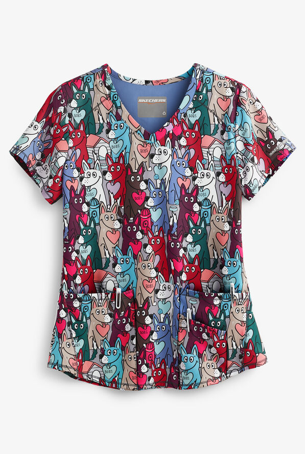 Skechers Essence Lover Boy V-Neck Print Scrub Top, Nursing Scrubs