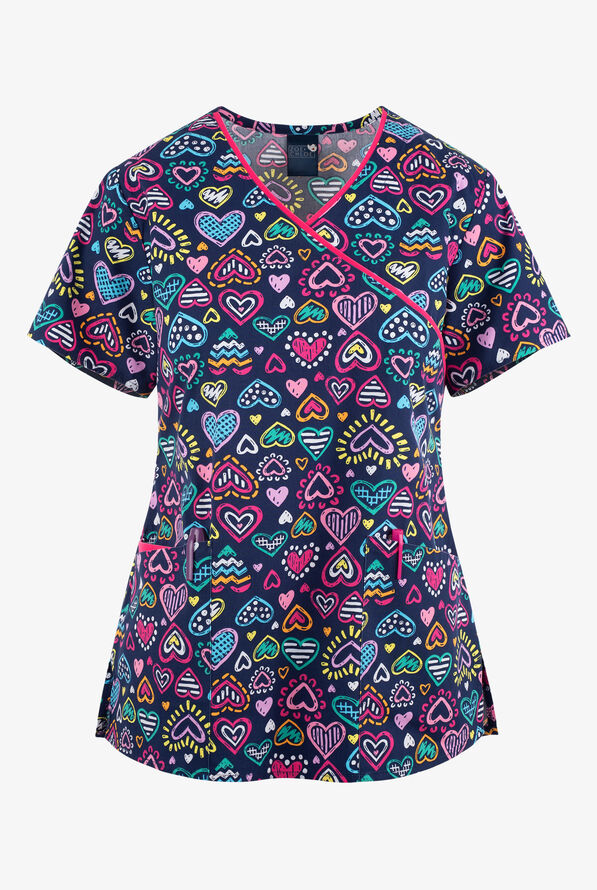 Zoe & Chloe Bright Colorful Chalk Hearts Women's 3-Pocket Mock Wrap ...