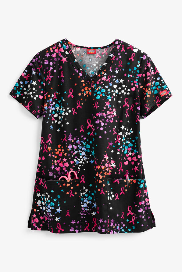 Dickies EDS Caring Space V-Neck Print Scrub Top, Cotton Rich Scrubs