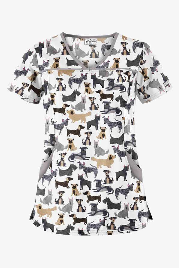 UA Puppy Story White Princess Seam Women´s 4-Pocket Print Scrub Top ...