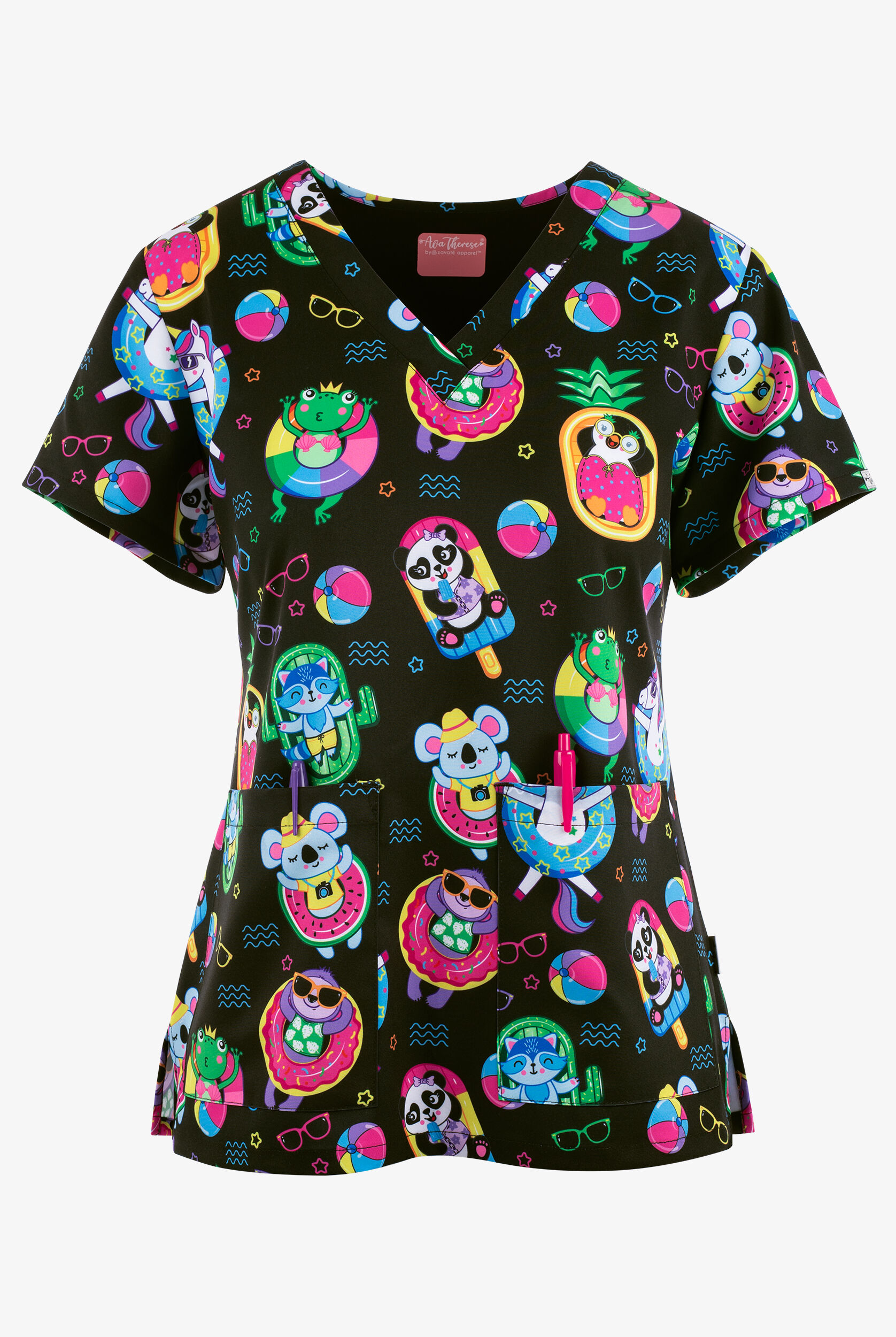 Zavate Ava Therese Pool Party Women's 2-pocket STRETCH V-neck Print ...