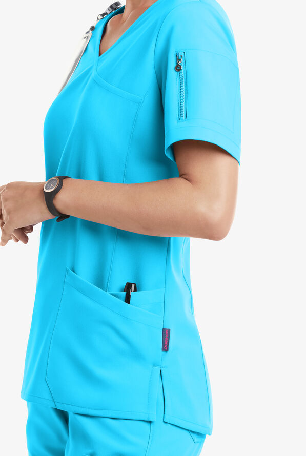 MOVEMENT by Butter-Soft Five Pocket Faux Wrap Scrub Top, Fashion Tops