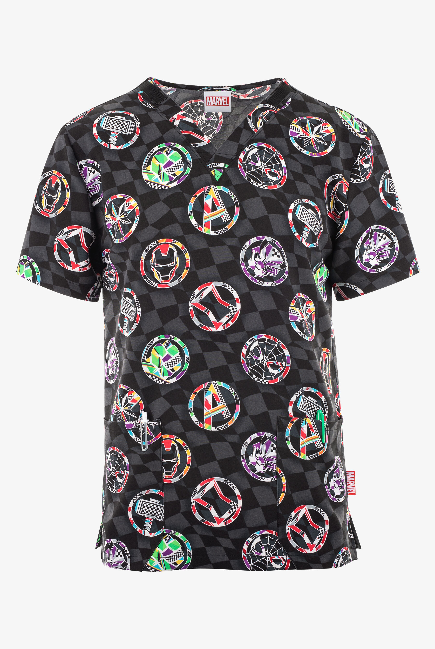 Cherokee Tooniforms Pick A Hero Unisex Print Scrub Top, Cartoon Scrubs