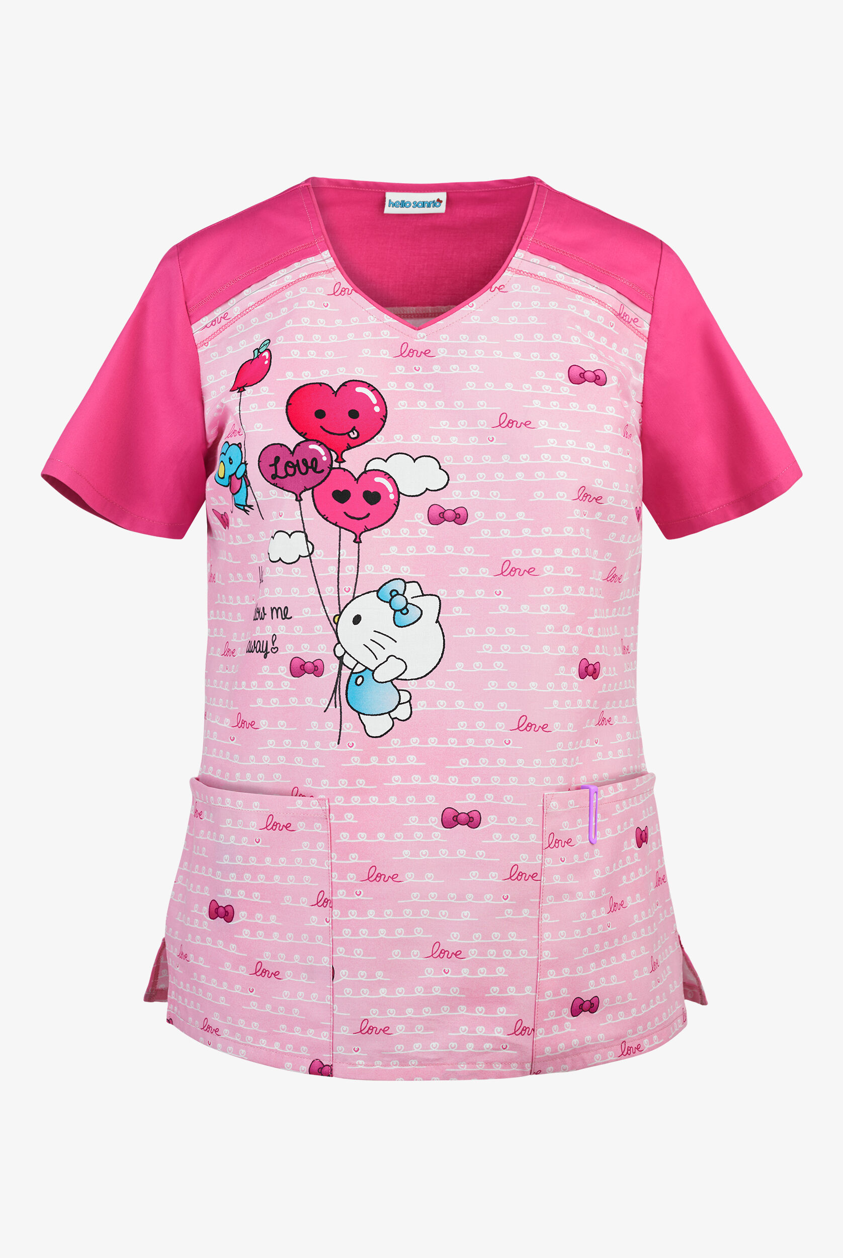 Tooniforms Hello Kitty Hello Kitty Balloons Scrub Top, Cotton Scrubs