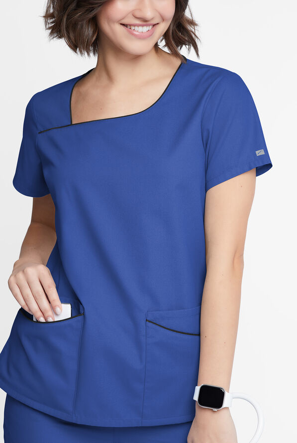 Butter-Soft Originals Women's 4-Pocket Asymmetrical Neck Scrub Top ...