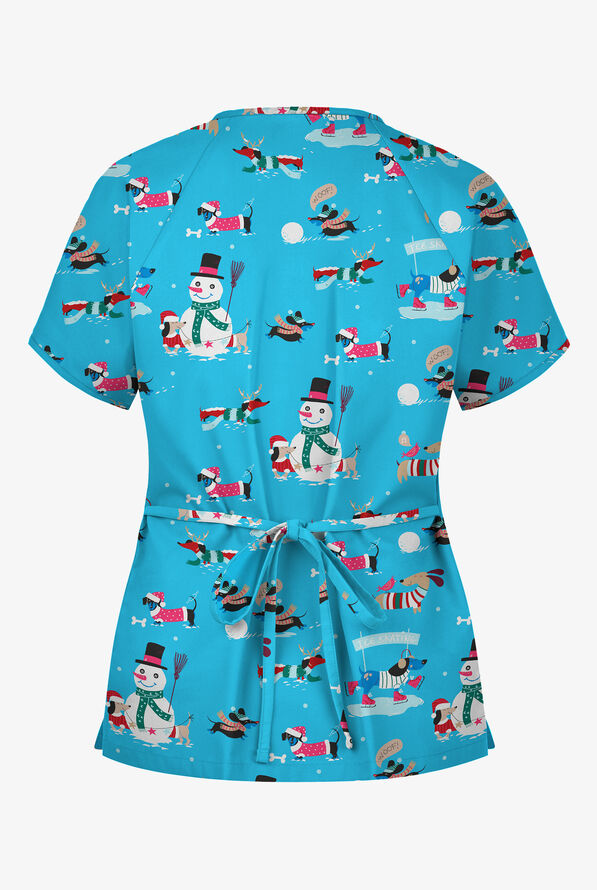 UA Butter-Soft Holiday Fun Turquoise Women's 2-Pocket Mock Wrap Print ...