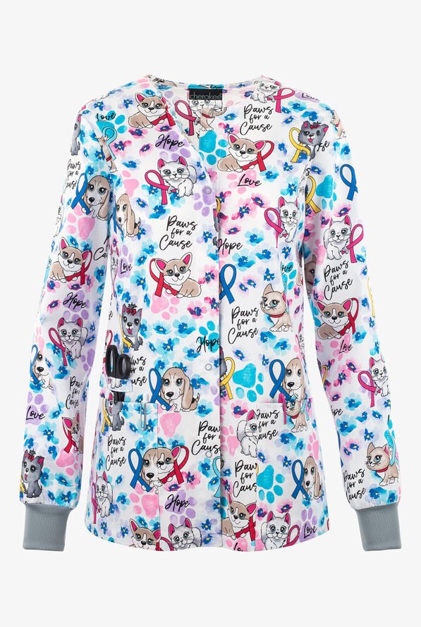 Cherokee Genuine Paws For a Cause Print Scrub Jacket, Animal Scrubs