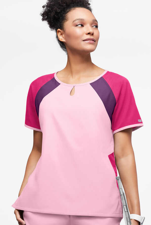 Butter-Soft Originals Color Block Women's 3-Pocket Keyhole Scrub Top ...