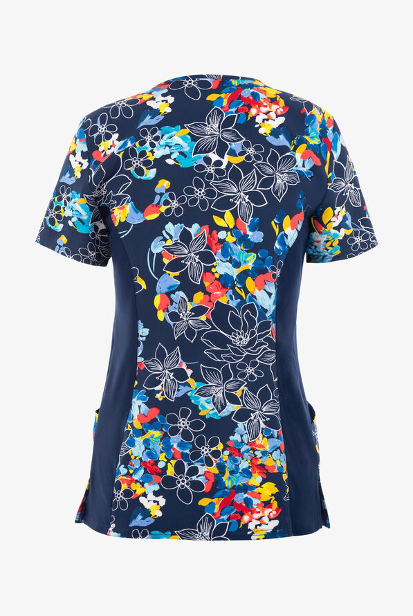 Cherokee iflex Fleur Freenzy Mock Wrap Print Scrub Top, Print Scrubs