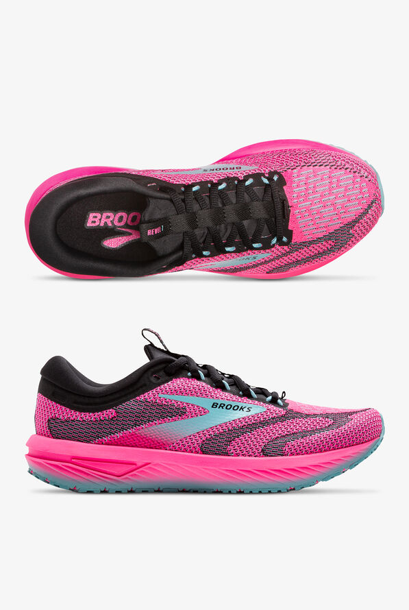 Brooks Women's Revel 7 Knockout Pink/Black/Aqua Athletic Lace Up ...