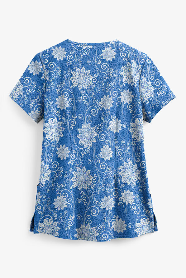 Butter-Soft Winter Breeze Ceil V-Neck Print Scrub Top, Holiday Scrubs