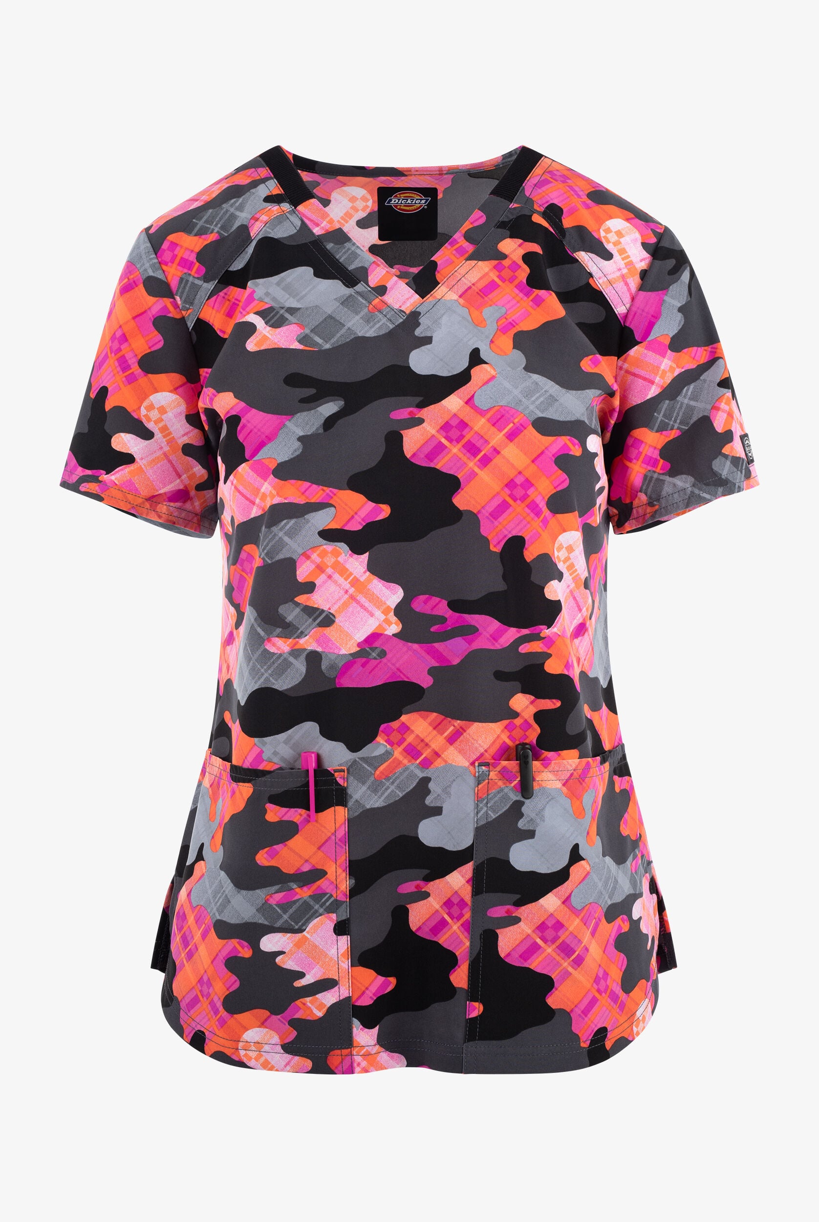Dickies EDS Camo Plaid Women's 2-Pocket STRETCH V-Neck Print Scrub Top ...