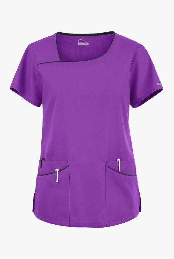 Butter-Soft Originals Women's 4-Pocket Asymmetrical Neck Scrub Top ...