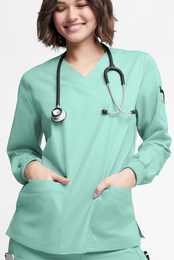 Butter-Soft Originals Women's 7-Pocket V-Neck long Sleeve Scrub Top ...