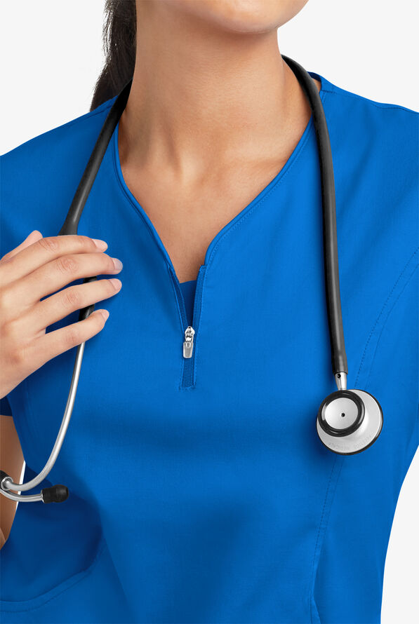 UA Butter-Soft STRETCH Curved Neck Zipper Scrub Top | Fashion Scrubs