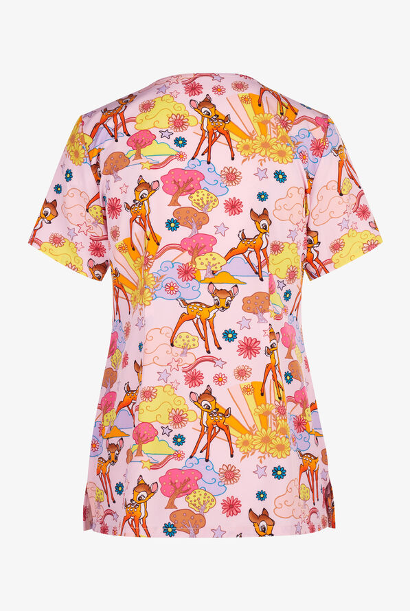 Tooniforms Disney's Magic Bambi Women's 2-Pocket STRETCH V-Neck Print ...