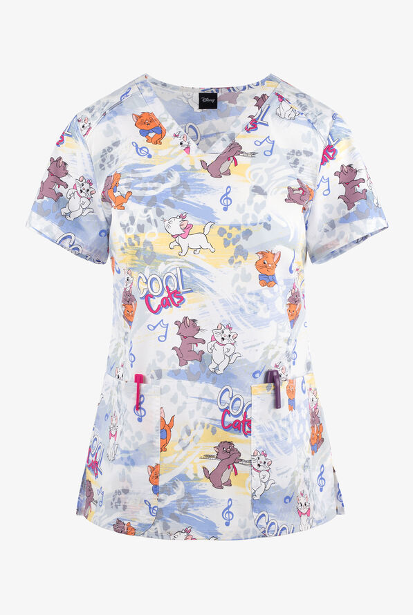 Tooniforms Disney's Hip Cats Women's 2-Pocket STRETCH V-Neck Print ...