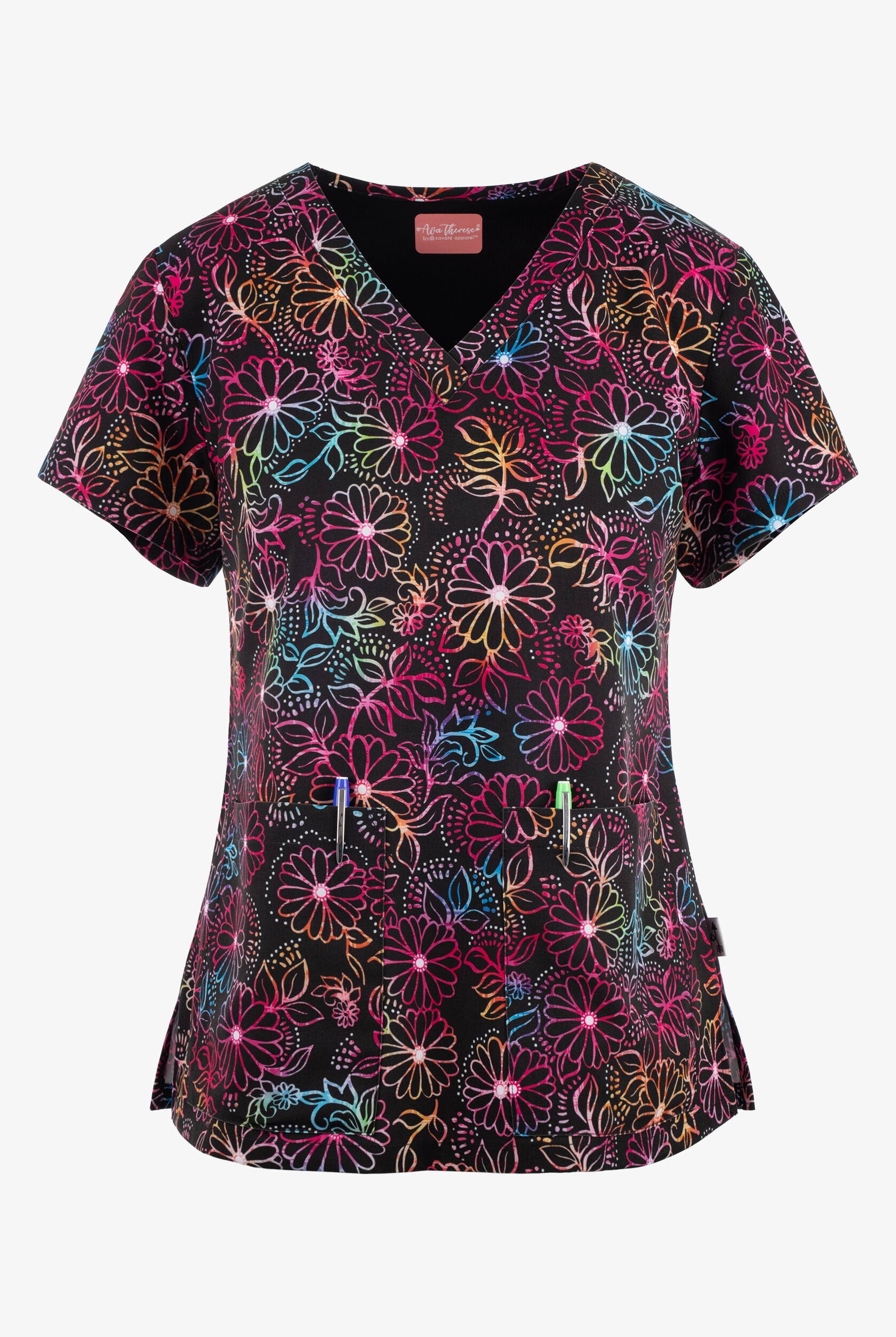 Zavate Ava Therese Colorful Flowers Floral Women's 2-Pocket STRETCH V ...