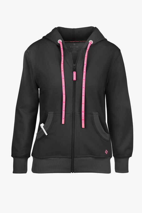 Med Couture Amp Women's 2-Pocket STRETCH Knit Embossed Logo Zip Hoodie ...