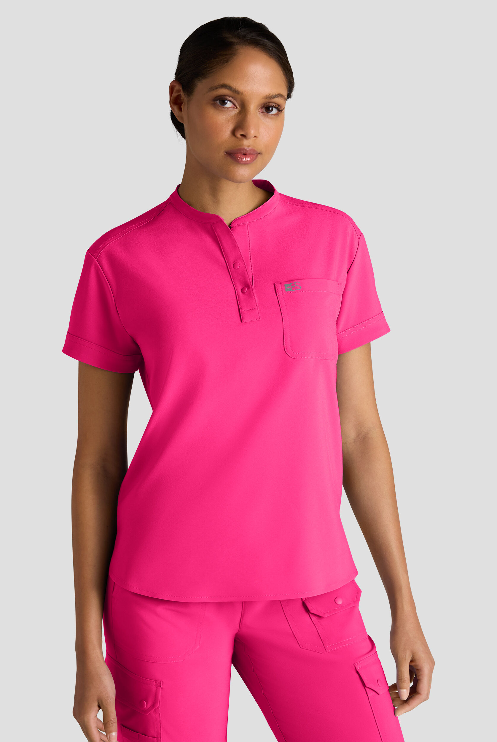 Easy STRETCH Women's One Pocket Henley Scrub Top, Fashion Scrubs