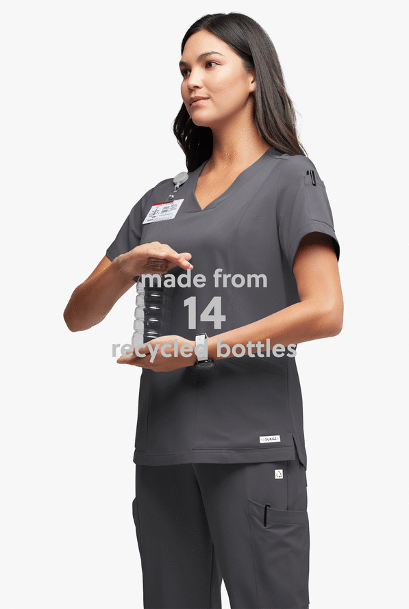 ReSurge Ruby Women's 5-Pocket V-Neck Scrub Top, Stretch Scrubs