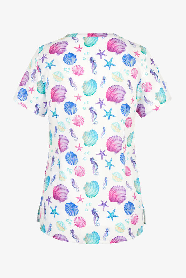 Maevn Under The Sea Women's 3-Pocket STRETCH V-Neck Print Scrub Top ...