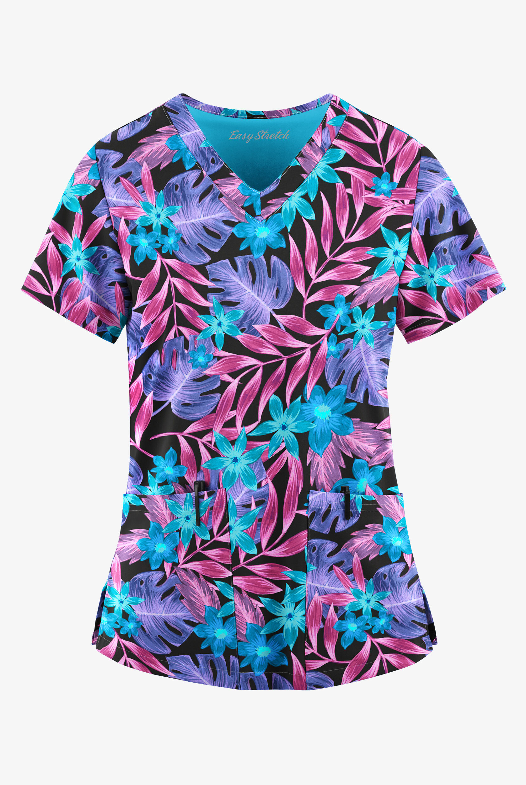 Easy STRETCH Spring Floral Pink Peony Top, Floral Scrubs
