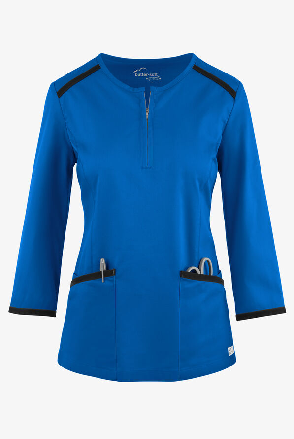 UA 3/4 Sleeve Scrub Top with Zip Closure, Fashion Solid Scrubs