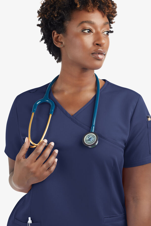 ReSurge by Butter-Soft Pearl Women's 5-Pocket Faux Wrap Neck Scrub Top ...