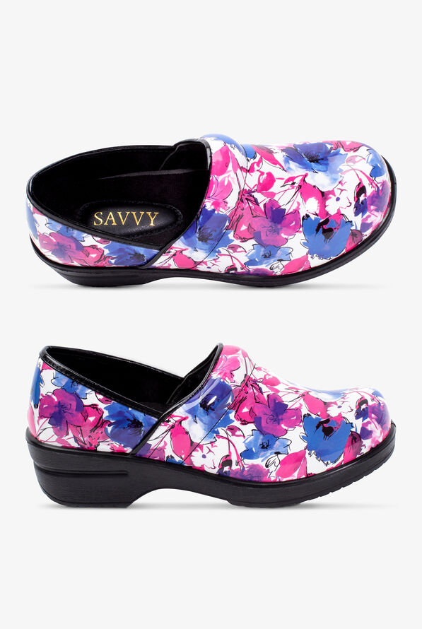 Savvy Women's Brandy Pink/Purple Flower Nursing Clogs, Printed Nursing ...