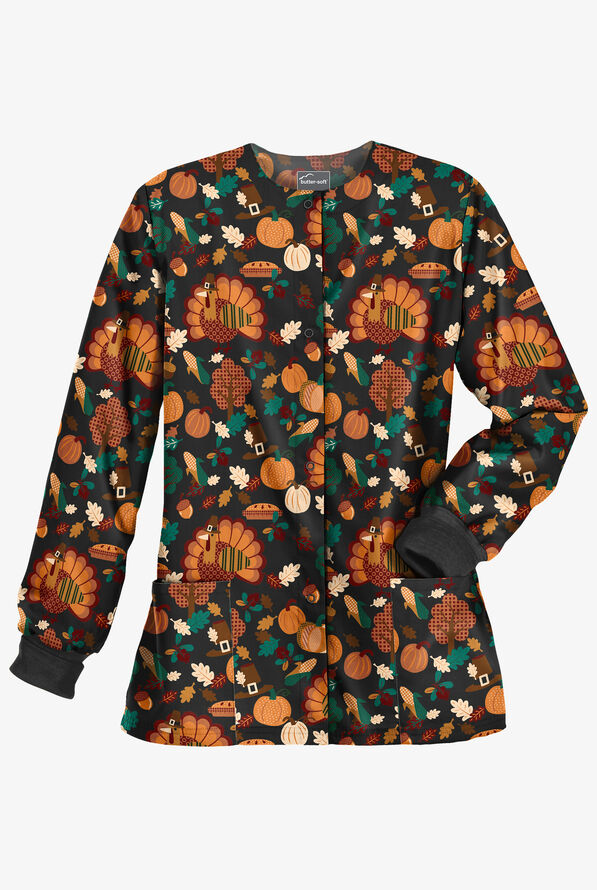 UA Butter-Soft Thanksgiving Time Black Printed Women's 2-Pocket Warm Up ...