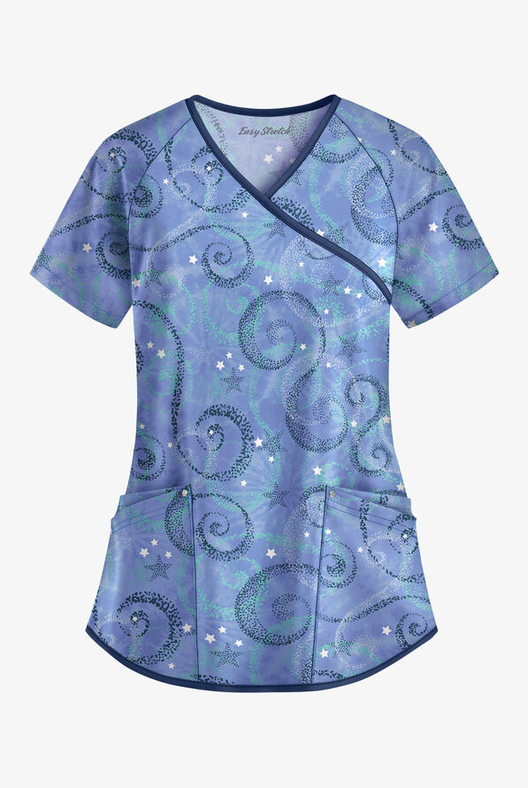 Easy STRETCH Whimsical Sky Ceil Women's 4-Pocket V-Neck Print Scrub Top ...