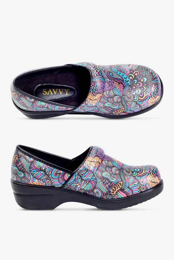 Savvy Women's Brandy Pink Mardi Gras Sparkle Clogs, Nursing Clogs