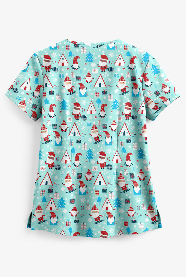 Butter-Soft Here Comes Santa Aqua Moon Scrub Top, Christmas Scrubs