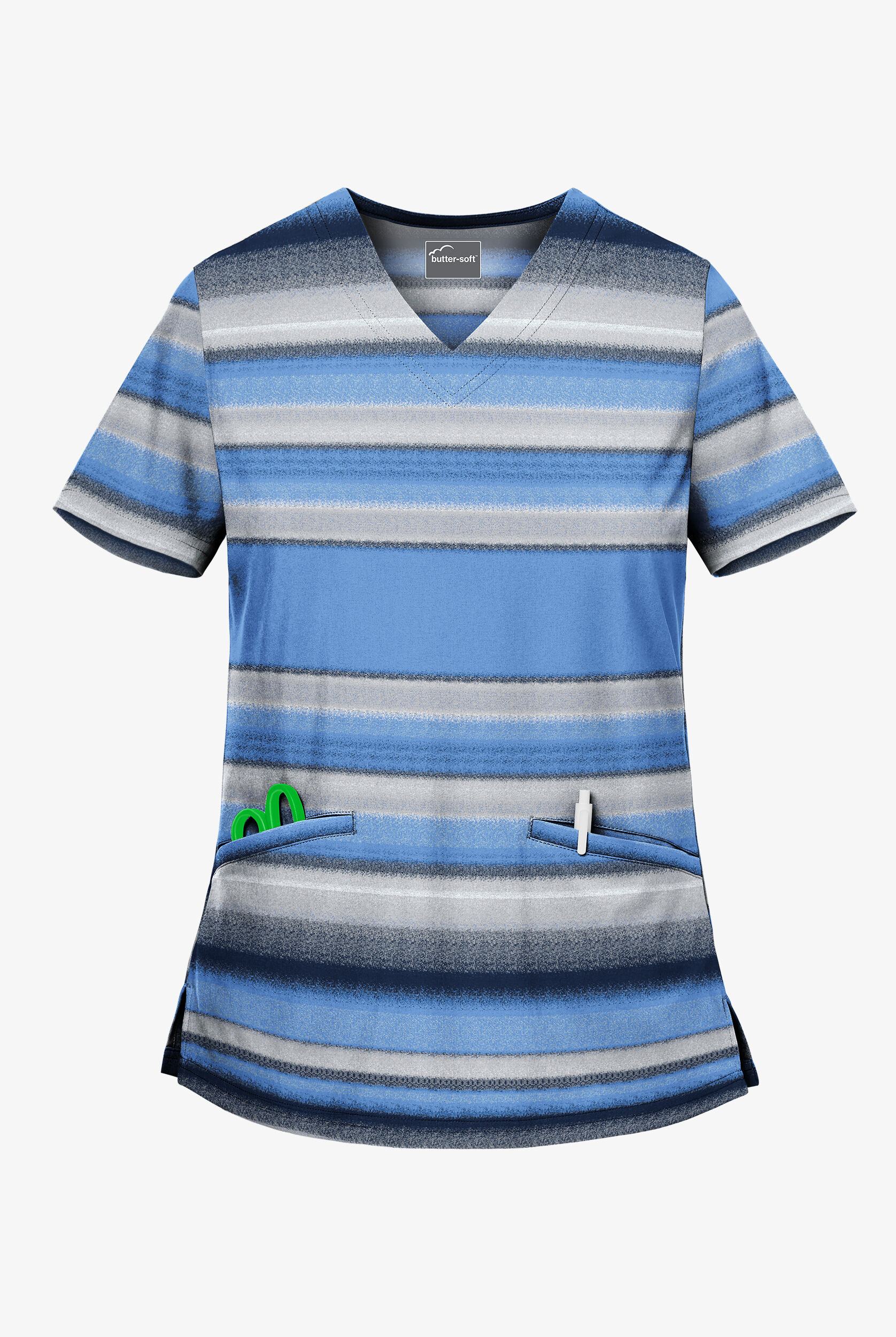 Butter-Soft Alluring Stripes Ceil Print Scrub Top, Striped Scrubs