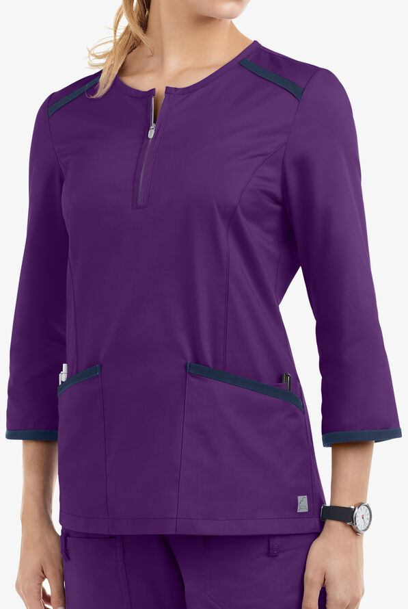 UA 3/4 Sleeve Scrub Top with Zip Closure, Fashion Solid Scrubs