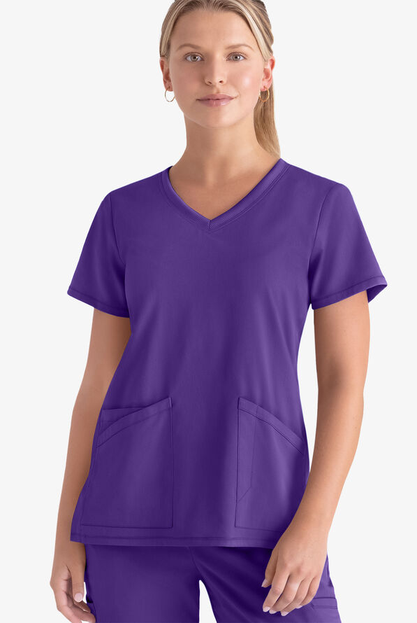 Grey's Anatomy Spandex 3-Pocket V-Neck Scrub Top, Nursing Scrubs