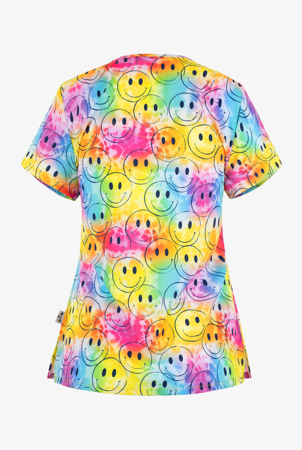 Zavate Ava Therese Smiley Days Tie Dye Women's 2-Pocket STRETCH V-Neck ...