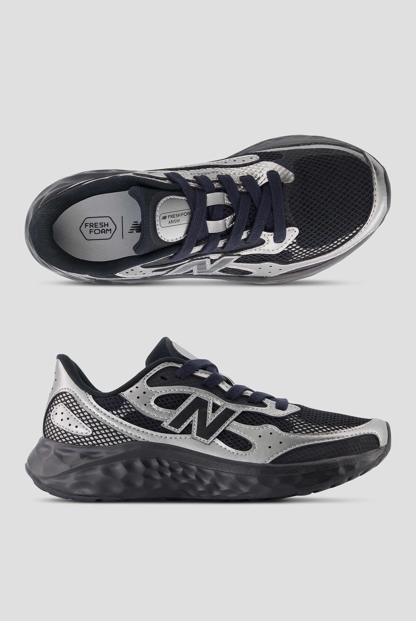 New Balance Women's Arishi Black/Dark Metallic Silver Athletic Lace Up ...
