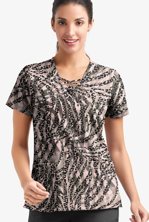 Easy STRETCH Animal Pattern Onyx Black Printed Women's 4-Pocket Lace-Up ...