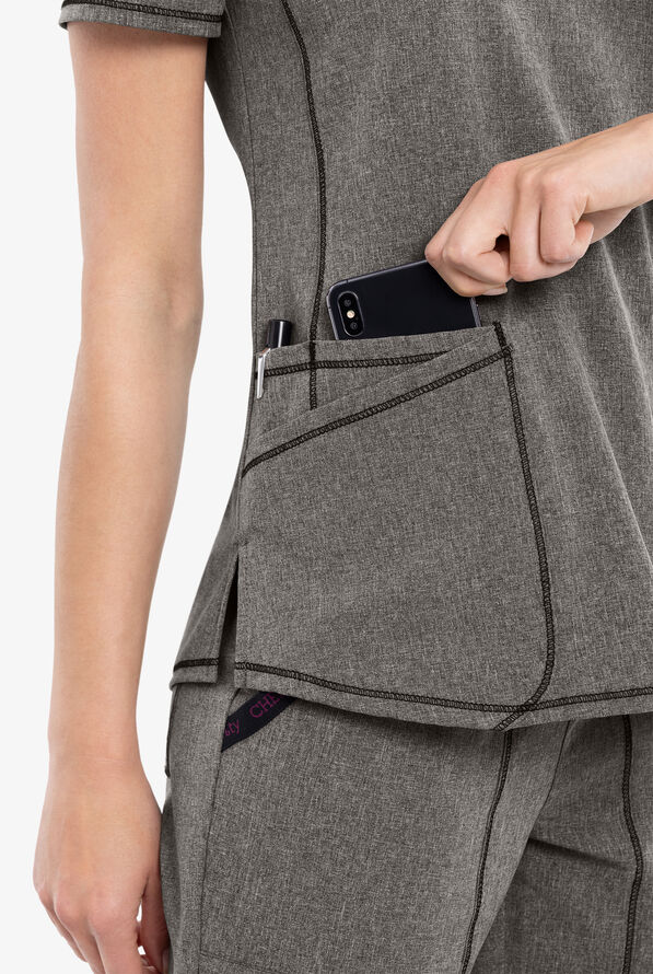 Cherokee Infinity Round Neck Rib Knit Back Scrub Top, Infinity Scrubs