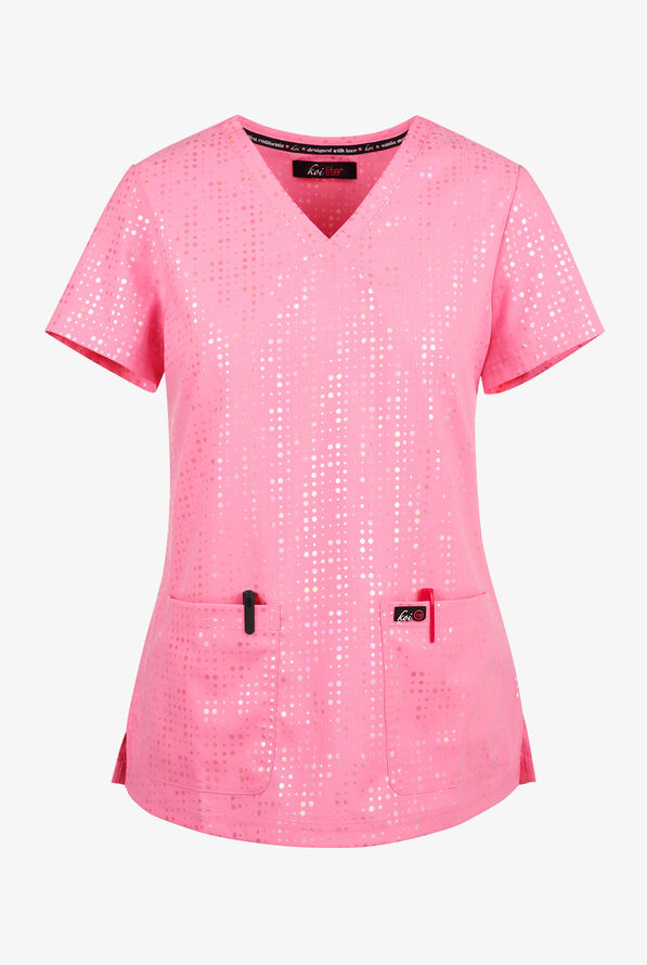 koi Lite Iridescent Peony Pink Women's 2-Pocket V-Neck Print Scrub Top ...